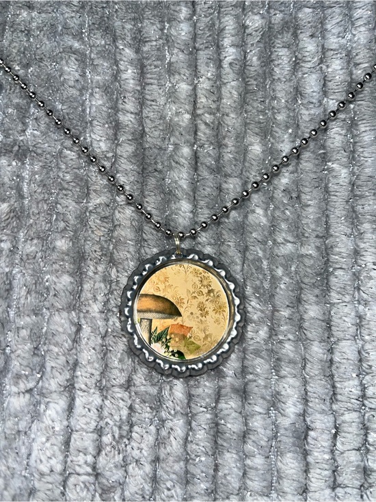 Jewelry | Silver Bottle Cap Pendant Necklace With Yellow Vintage Art ...